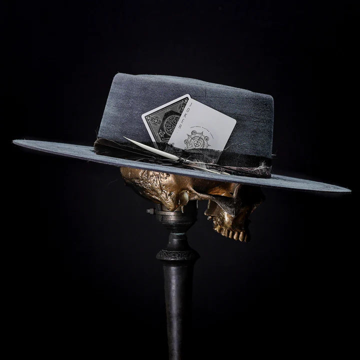 Distressed Fedora with Black Poker Card Insert Featuring Ace of Spades
